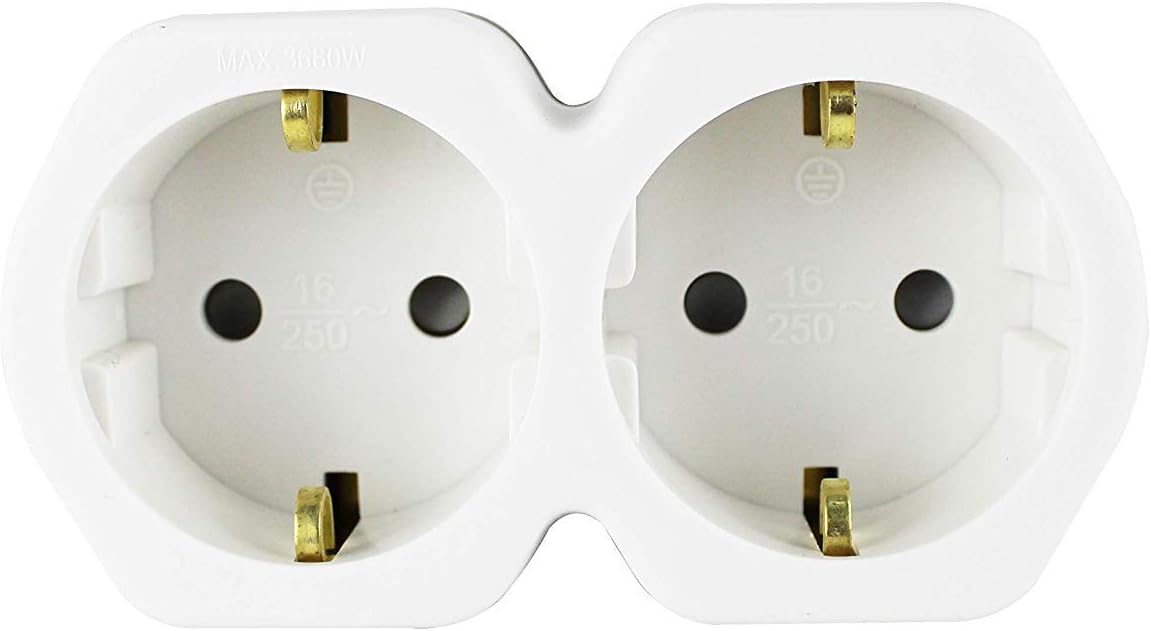Ladrón De 2 Enchufes Europa -Adaptador Con 2 Tomas Múltiple Con Protección Para Niños(Blanco ...