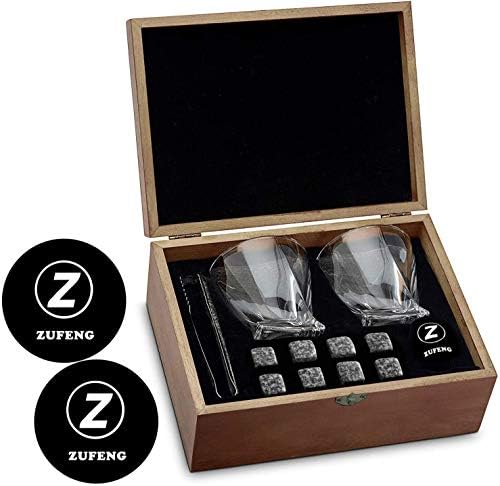 Whiskey Stones and Whiskey Glass Gift Boxed Set - 8 Granite Chilling ...