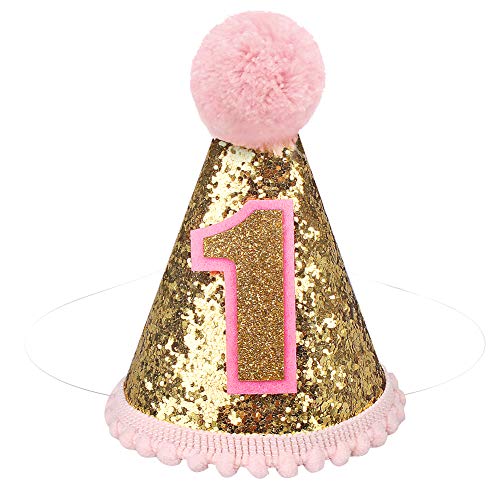 ANYI16 Gold Glitter Sparkle Princess 1st Birthday Hat With Adjustable Headband For Baby Girl anyi16-gold-glitter-sparkle-princess-1st-birthday-hat-with-adjustable-headband-for-baby-girl