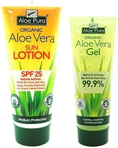 Aloe Pura Organic Aloe Vera SPF25 SUN LOTION 200ml + Aloe Vera Gel 100ml: Amazon.co.uk: Beauty