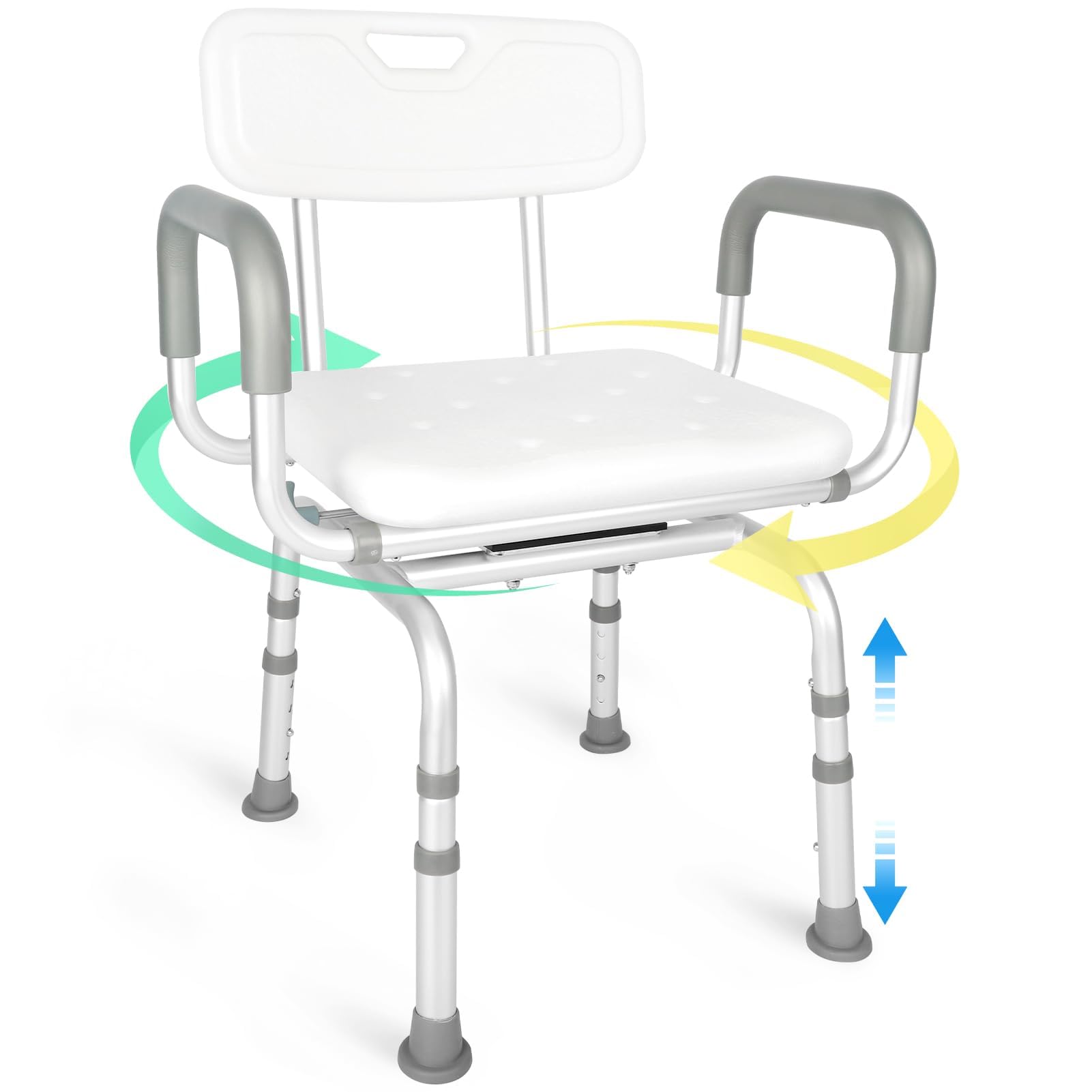 Jhkopqe Swivel Shower Chair,Shower Chair with Arms and Back,Height ...