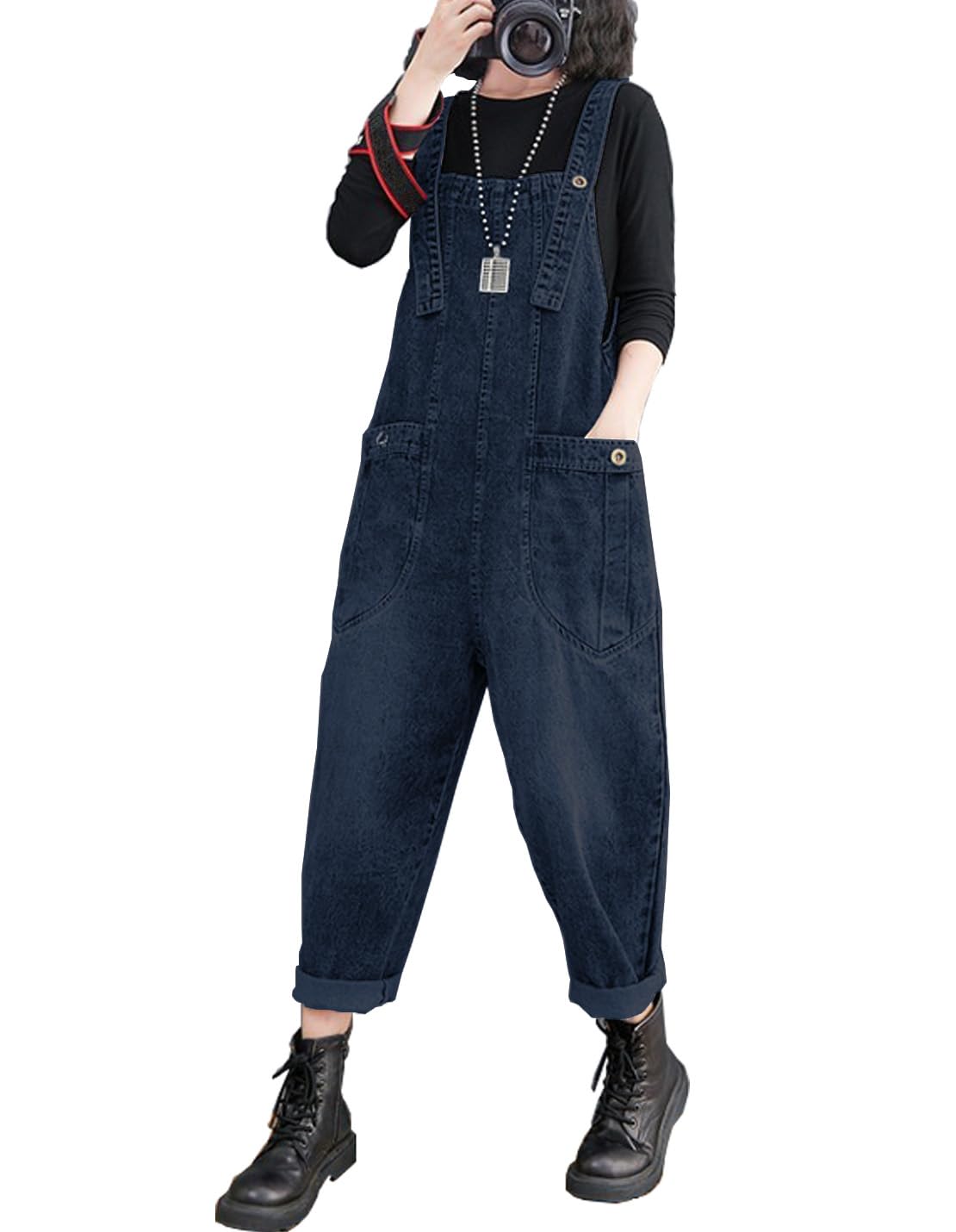 COWOKA Women's Loose Baggy Denim Overalls Casual Vintage Adjustable ...