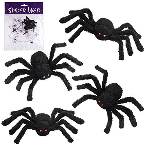 TUPARKA 4Pcs Black Halloween Giant Spiders 30cm Realistic Hairy Spider ...