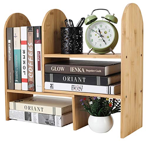 TQVAI Bamboo Desktop Bookshelf Expandable Bookcase Office Supplies ...