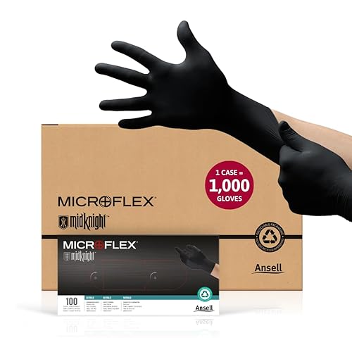 Ansell MICROFLEX MidKnight MK-296 Disposable Nitrile Gloves for Automotive, Law Enforcement w ...