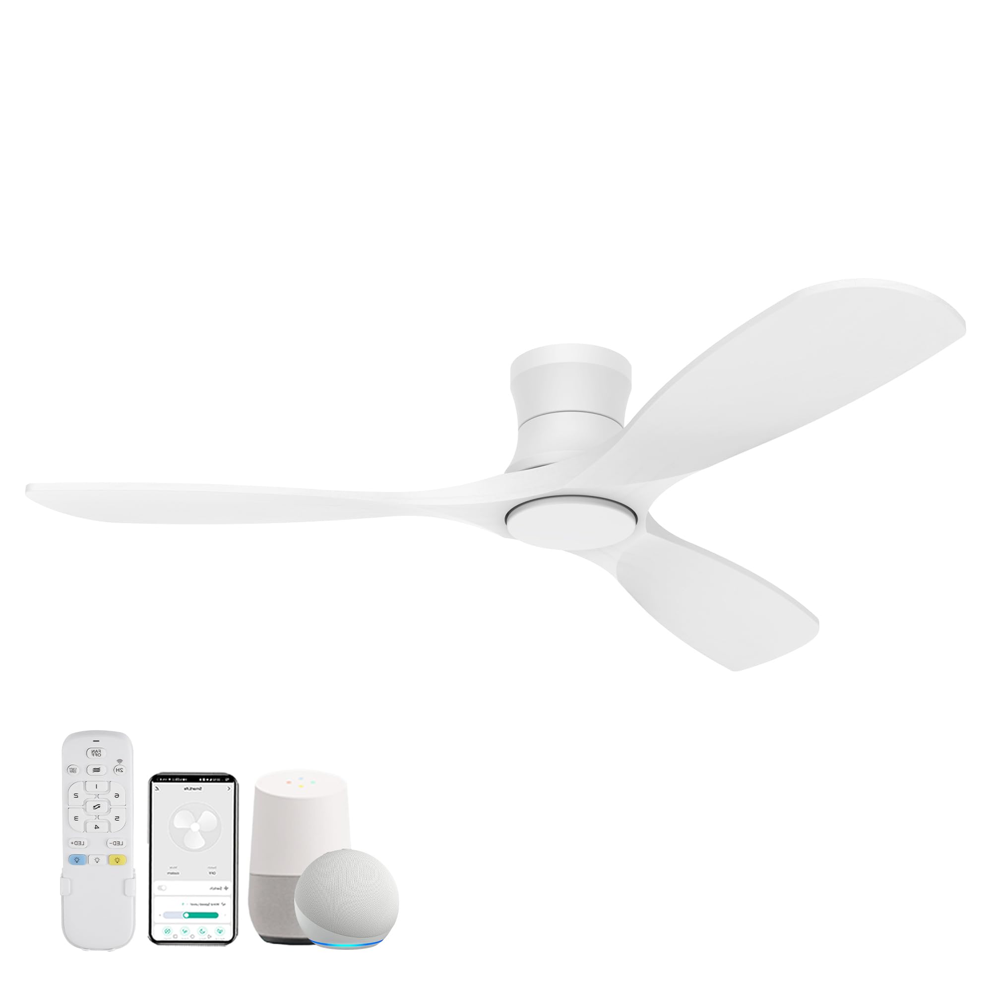 Livory 52” Wood Smart Flush Mount Ceiling Fans with Lights and Remote ...