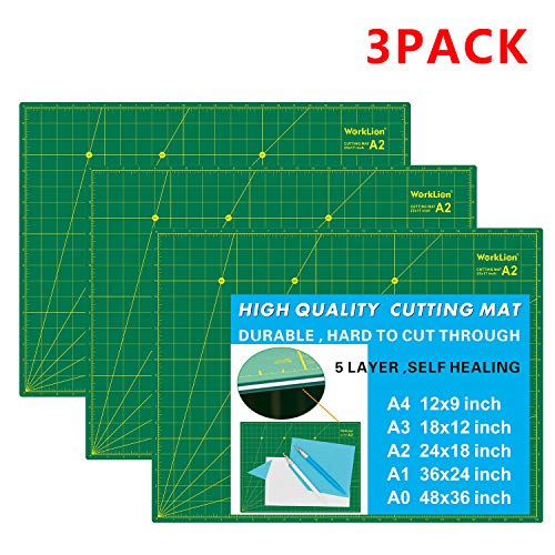WORKLION Self Healing Cutting Mat - 18" x 24" inch Double Sided 5-Layer PVC Rotary Gridded ...