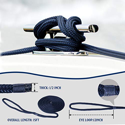 Dock Lines for Boat Accessories 4Pack 1/2" x 15' Double Braided Nylon ...