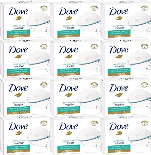 Dove Sensitive Skin Micellar Beauty Bar Soap, 100 Gram / 3.5 Ounce Bars (Pack of 12) Imported ...