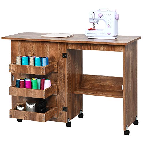 Folding Sewing Table Foldable with Storage Wood Sewing Machine Table ...