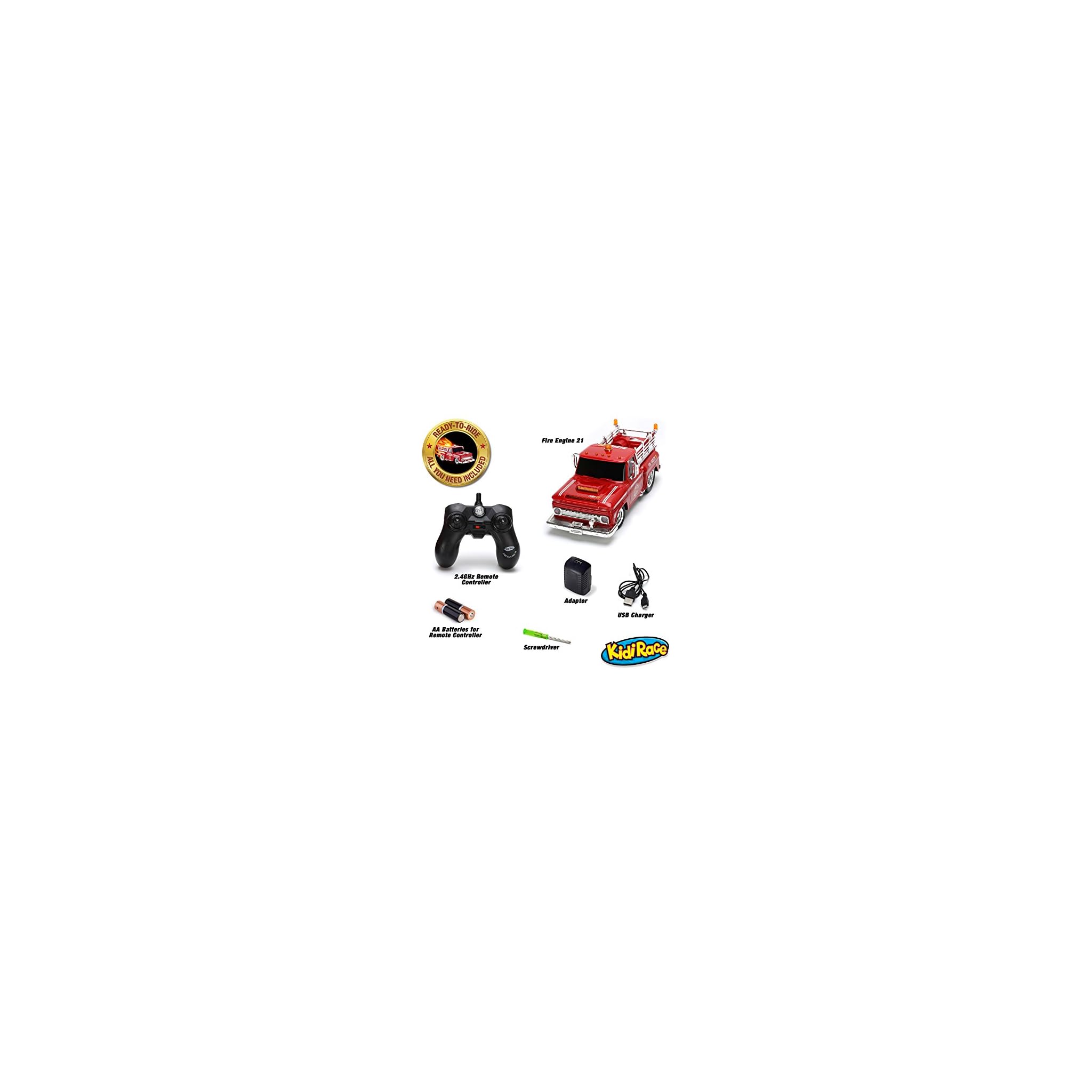 KidiRace RC Remote Control Fire Engine Truck, Rechargeable RC Car ...