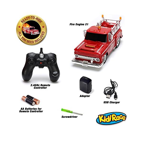 KidiRace RC Remote Control Fire Engine Truck, Rechargeable RC Car ...