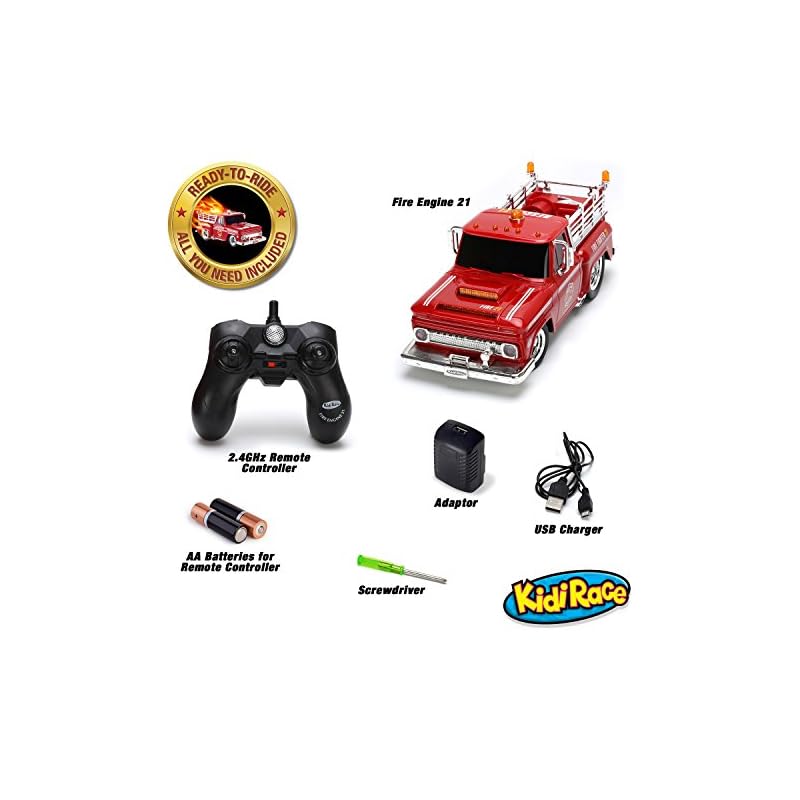 KidiRace RC Remote Control Fire Engine Truck, Rechargeable RC Car ...