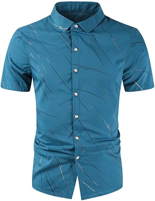 Herren Seidenhemd Unregelmäßige Linien Bedruckte Knöpfe Slim Kleidung ...