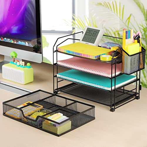 Beiz Desk Paper Letter Tray Organizer, 4 Tier Desk Organizer w/Storage ...