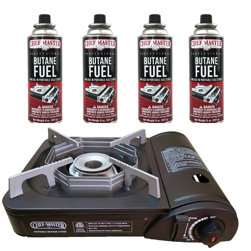 Chef Master 90027 Portable Butane Stove with 4 x Tins of Butane Fuel ...