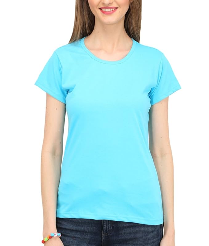 Buy NEEVOV Women's Round Neck Cotton Turquoise T-Shirt at Amazon.in