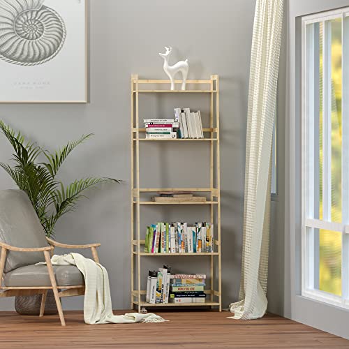 WTZ Bookshelf, Ladder Shelf, 5 Tier Bamboo Bookcase, Rustic Open Book ...