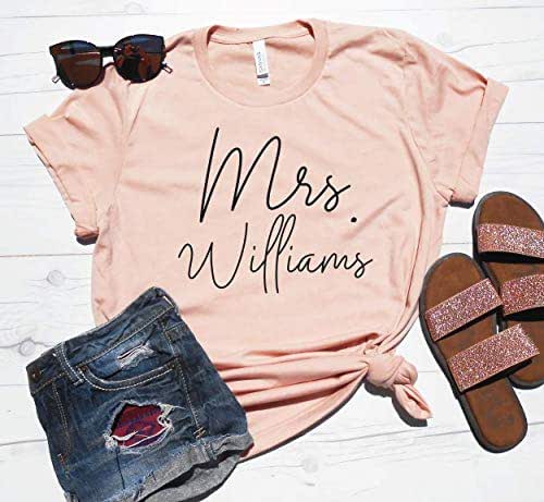 Amazon.com: Mrs Last Name Shirt, Cute Bride Gift, Custom Last Name ...