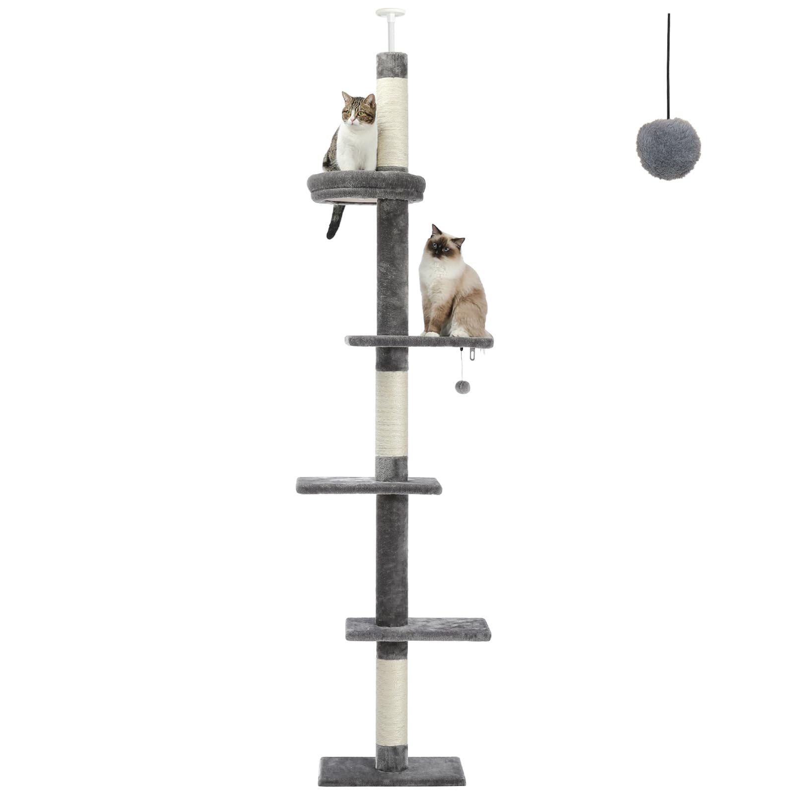 PETEPELA Cat Tower 5-Tier Floor to Ceiling Cat Tree Height(95-107 ...