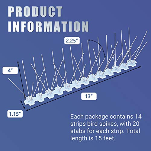 CHERAINTI Bird Spikes for Pigeons Small Birds Cover 15 Feet, Bird Deterrent Spikes Stainless ...