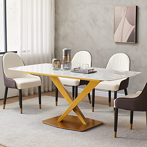 Montary Engineered Stone Dining Table, Modern Dining Table with Carrara ...