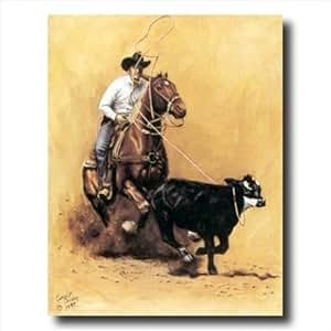 Amazon.com: Rodeo Cowboy Calf Roping Western Animal Wall Picture 16x20 ...