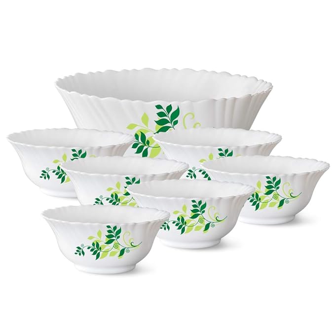 Buy Larah by Borosil Fern Opalware Pudding Set, 7-Pieces, White Online ...