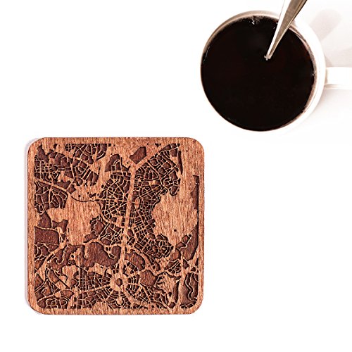 Canberra Map Coaster By O3 Design Studio, Set Of 4, Sapele Wooden ...