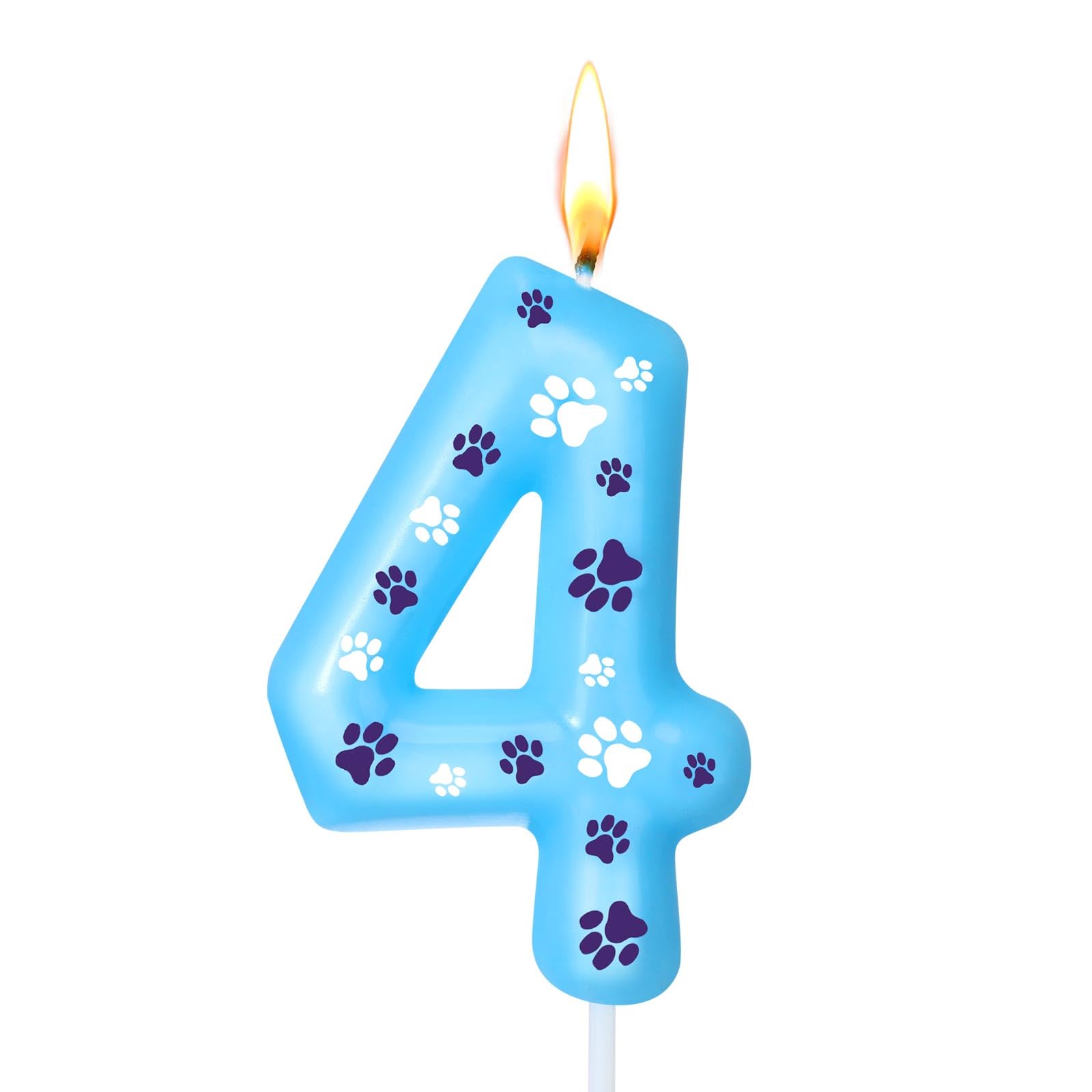 Threlaco Number 4 Blue Dog Paw Birthday Candles Numeral Cake Topper Dog ...