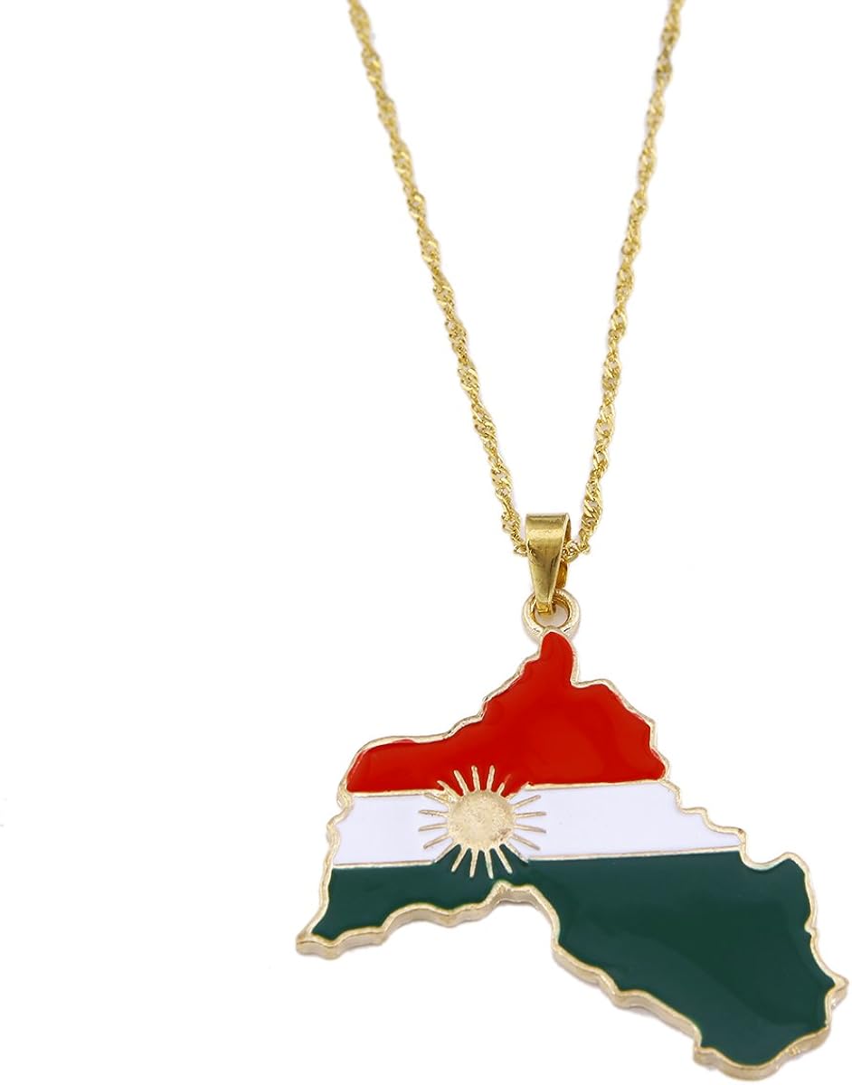Amazon.com: Kurdistan Gold Enamel Pendant Necklace Flag Region Map ...