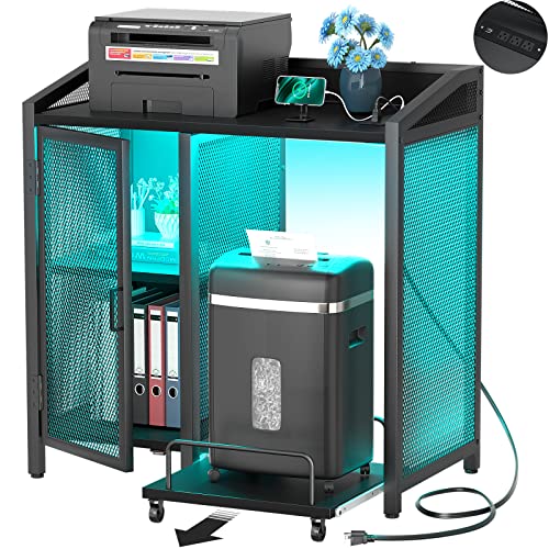 Unikito Modern Printer Stand with Sockets and LED Light, File Cabinet ...