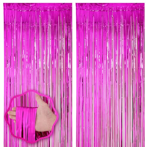 Voircoloria 2 Pack Pink Foil Fringe Backdrop Curtains, Tinsel Streamers ...