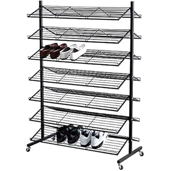 Amazon.com: MyGift 7-Tier Double Sided Black Metal Rolling Shoe Display ...