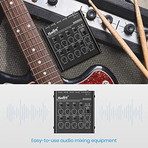 Moukey Audio Mixer Line Mixer, DC 5V, 8-Stereo Ultra, Low Noise 8-Channel for Sub-Mixing, Ideal ...