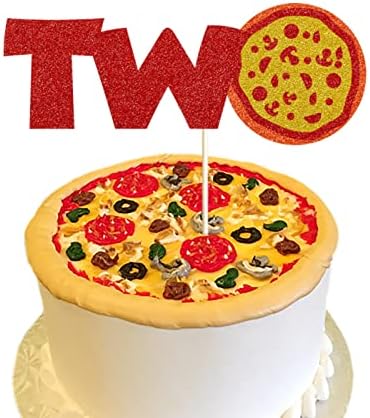 Pizza Two Cake Topper Glitter Pizza 2nd Birthday Cake Decor Italy Food ...