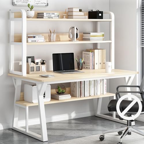Motezen Study Desk Table With Storage Bookshelf Computer Table For Home Office Desks，Multi ...