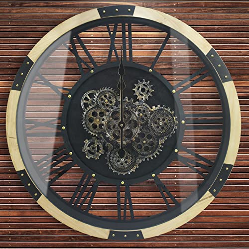27" Large Farmhouse Wood Wall Clock with Real Moving Gears, Oversized ...