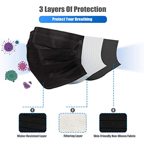 Black Disposable Face Mask, Individually Wrapped Black Face Masks 50Pcs ...