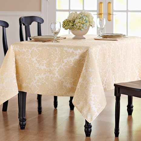 Amazon.com: Better Homes and Gardens Ivory Damask Tablecloth Fabric ...
