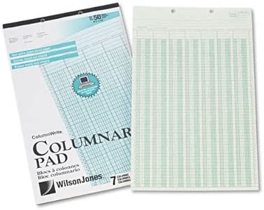 Amazon.com : 7 Column Columnar Pad Worksheets, 8-1/2" x 14", Green, 50 ...
