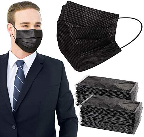 Black Disposable Face Mask, Individually Wrapped Black Face Masks 50Pcs ...