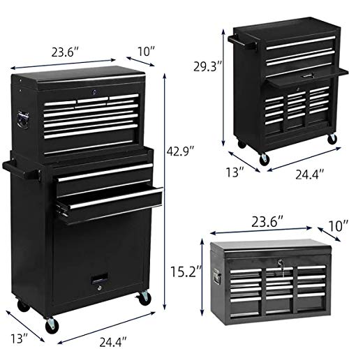 8-Drawer Big Tool Chest Of Thick Steel, 2 in 1 Detachable Rolling Tool Chest with Wheels ...