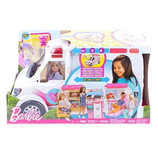 Barbie Playset with 20+ Accessories, Emergency Vehi cle Transforms into ...