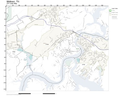 ZIP Code Wall Map Of Midtown, TN ZIP Code Map Laminated on Galleon ...