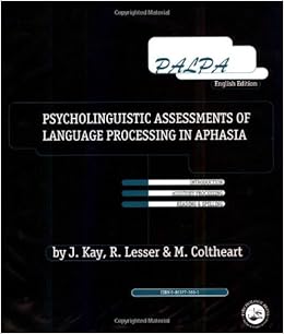 Amazon.com: PALPA: Psycholinguistic Assessments of Language Processing ...