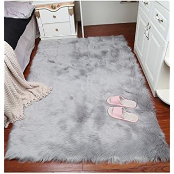 Amazon.com: JTL Floorings Grey Fur Rug, Faux Sheepskin Rug for Bedside ...