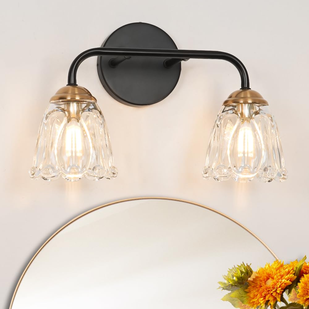 Antique 2 Light Bathroom Light Fixtures, Black and Gold Vanity Lights ...
