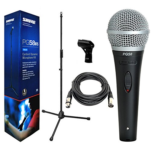 Shure PG58BTS Bundle - Includes Shure PG58 Dynamic Microphone, Boom Stand, XLR - XLR Cable and ...