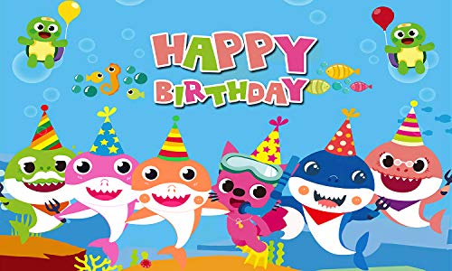 Buy Baby Shark Backdrop 5x3ft Blue Cartoon Baby Shark Family Photo ...